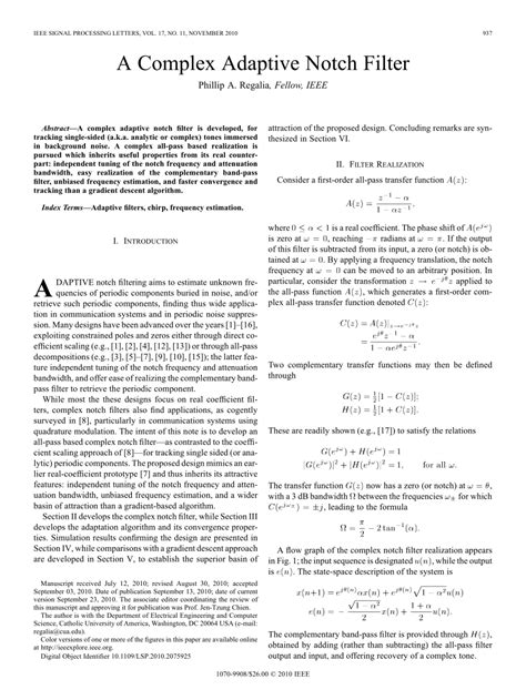 Pdf A Complex Adaptive Notch Filter