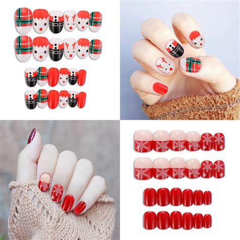 24 шт Круглые рождественские накладные накладки для ногтей с полным покрытием наклейки для