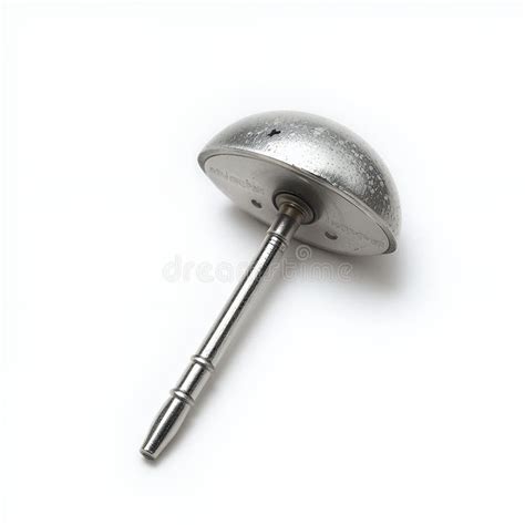 Silver Metallic Dome Shaped Object With Cylindrical Stem On White