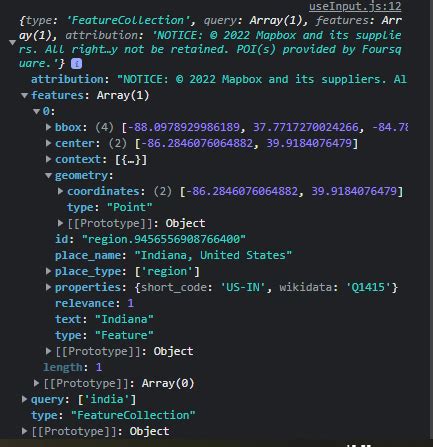 Javascript Display Latitude And Longitude From MapBox API Using