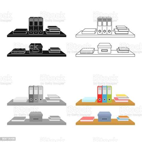 오피스 파일 폴더 아이콘이 흰색 배경에 고립 된 만화 스타일에 선반 사무용 가구와 인테리어 기호 주식 벡터 일러스트 레이 션 0명에 대한 스톡 벡터 아트 및 기타 이미지