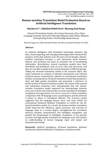 Pdf Human Machine Translation Model Evaluation Based On Artificial