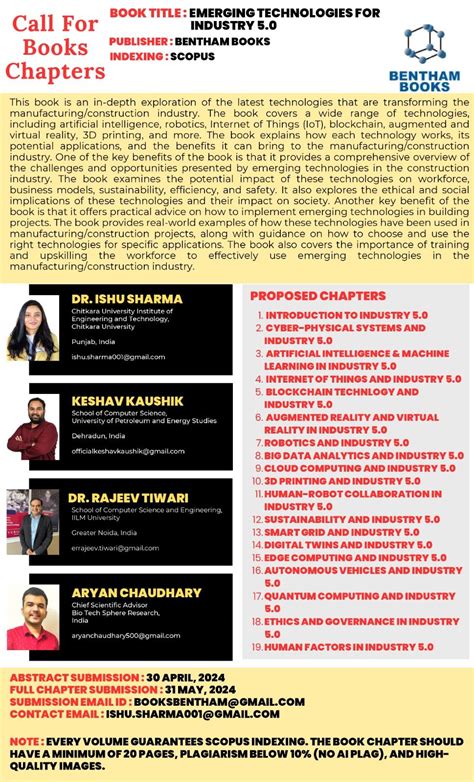 Aryan Chaudhary On Linkedin Call For Book Chapters Emerging Technologies For Industry 50