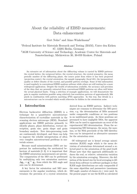 PDF About The Reliability Of EBSD Measurements Data Enhancement