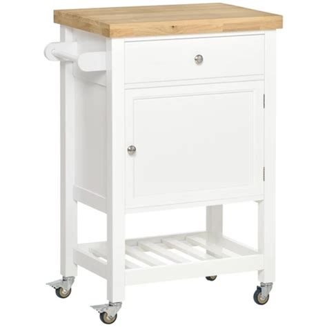 Homcom Utility Kitchen Cart Rolling Kitchen Island With Rubberwood Top
