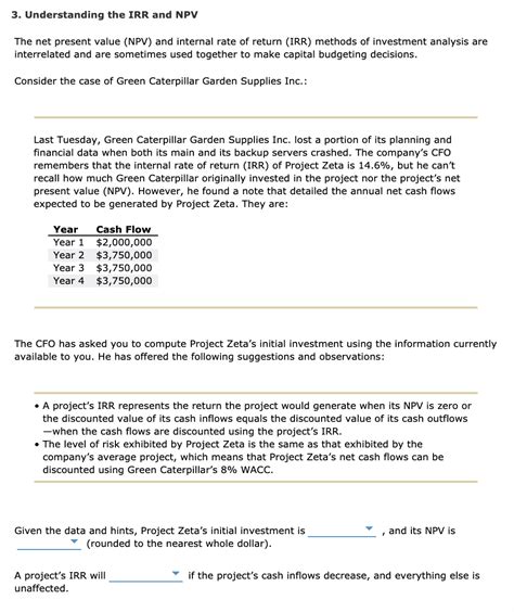 Solved 3 Understanding The IRR And NPV The Net Present Chegg Com