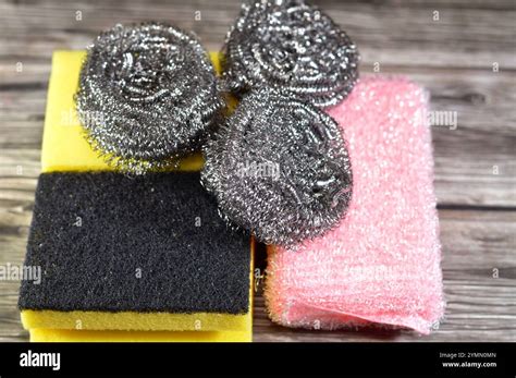 Kitchen Utensil Scrubber Pad Combo Cellulose Abrasive Two Sided Sponge And Wire Sponge Steel