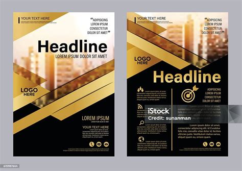 골드 브로셔 레이아웃 전단지 디자인 템플릿 벡터 일러스트레이션 0명에 대한 스톡 벡터 아트 및 기타 이미지 0명 기업 재무와 산업 기하 도형 Istock