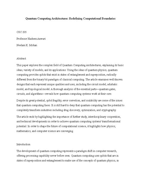 Research Paper Quantum Computing Architectures Redefining Computational Boundaries Quantum