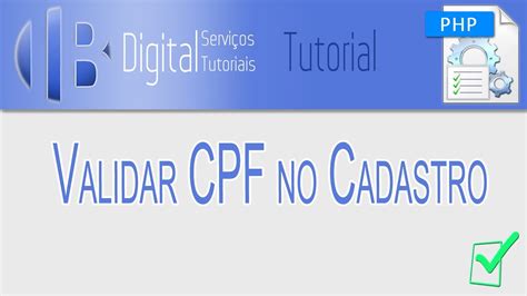Validar CPF Para Cadastro No PHP YouTube