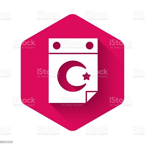 화이트 스타와 초승달 긴 그림자 배경으로 고립 된 이슬람 아이콘의 상징 종교의 상징 핑크 육각형 버튼 벡터 0명에 대한 스톡 벡터 아트 및 기타 이미지 Istock