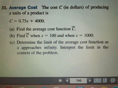 Solved The Cost C In Dollars Of Producing X Units Of A