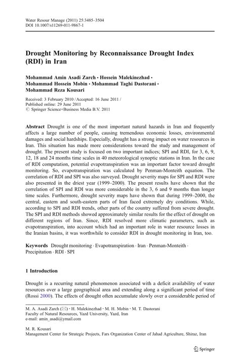 Pdf Drought Monitoring By Reconnaissance Drought Index Rdi In Iran
