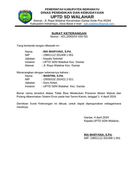 Surat Keterangan Absen Eror Pdf