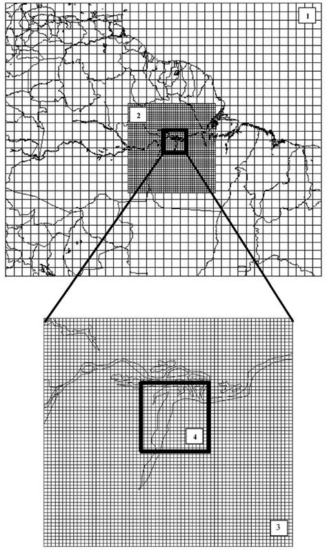 Model Simulation Domain And Grid Configuration Of Four Nested Grids Download Scientific