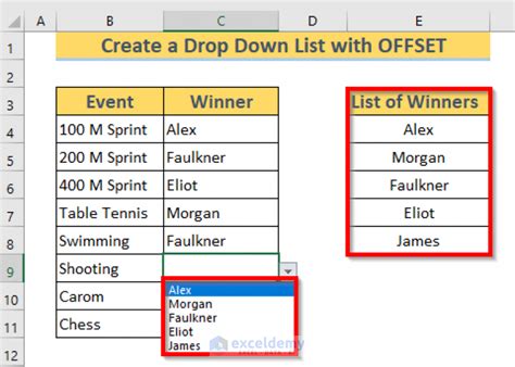 How To Create Dynamic Drop Down List Using Excel Offset 3 Ways