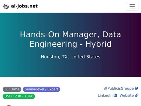 Hiring Hands On Manager Data Engineering Hybrid In Houston Tx