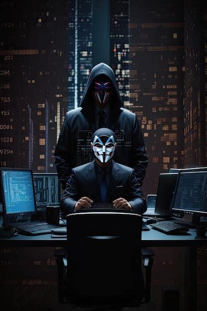 Premium Ai Image Hacker Hooded With Network System With A Computer Hacking Cybersecurity