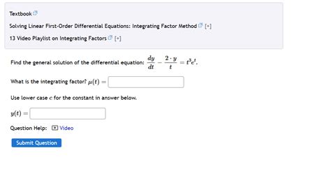 Solved Solving Linear First Order Differential Equations