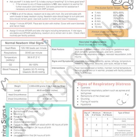 Newborn Nursing Cheat Sheet Nursing School Nurse T Printed Laminated Clinical Cheat Sheet