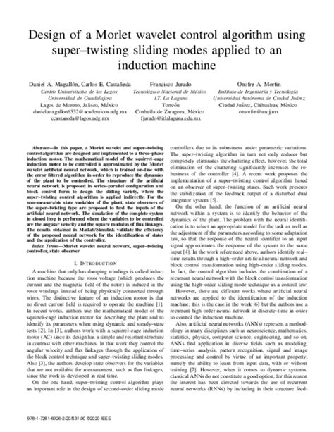 Pdf Design Of A Morlet Wavelet Control Algorithm Using Supertwisting