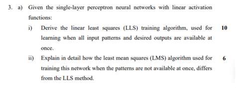 Solved 3 A Given The Single Layer Perceptron Neural