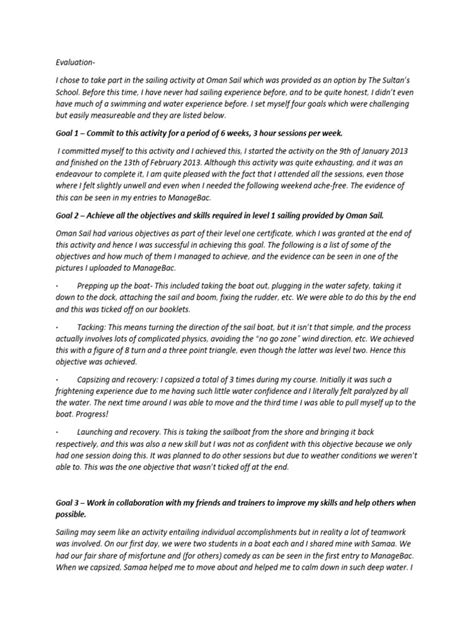 Ib Cas Evaluation Sailing Pdf Self Improvement