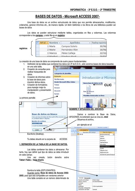 Bases De Datos Microsoft Access 2007 Bases De Datos Microsoft Access 2007 Una Base De