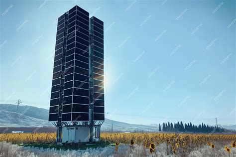 Premium Ai Image Vertical Photovoltaic Farm Vertical Towers With Solar Panels Ai Generative