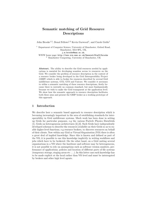 Pdf Semantic Matching Of Grid Resource Descriptions