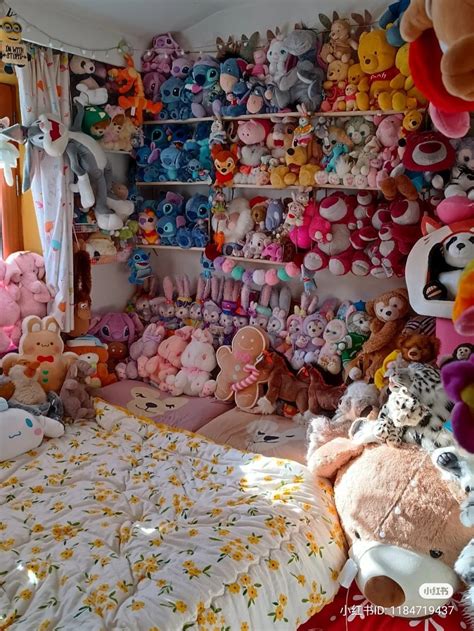 Adorable Plush Toy Collection In A Cozy Bedroom Bedroom Full Of