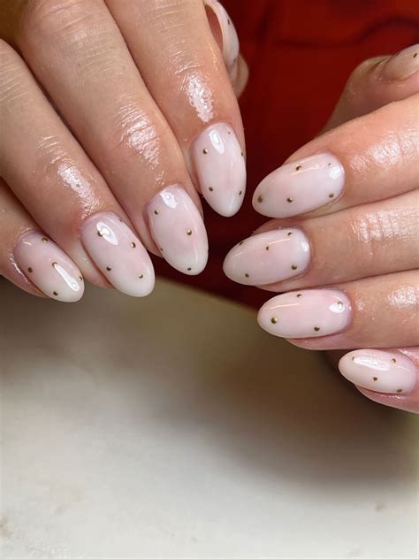 Milky White Gold Polka Dot Nails Minimal Nail Art For That Clean Girl