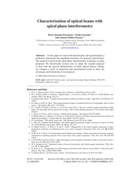 Pdf Characterization Of Optical Beams With Spiral Phase Interferometry