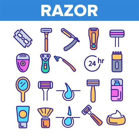 Razor Shaving Accessories Vector Linear Icons Set 9755496 Vector Art