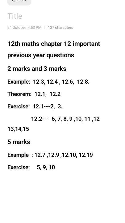 12th Maths Chapter 12 Important Previous Year Questions Youtube