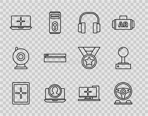 Set Line Tablet Racing Simulator Cockpit Headphones Create Account Screen Laptop Video Game