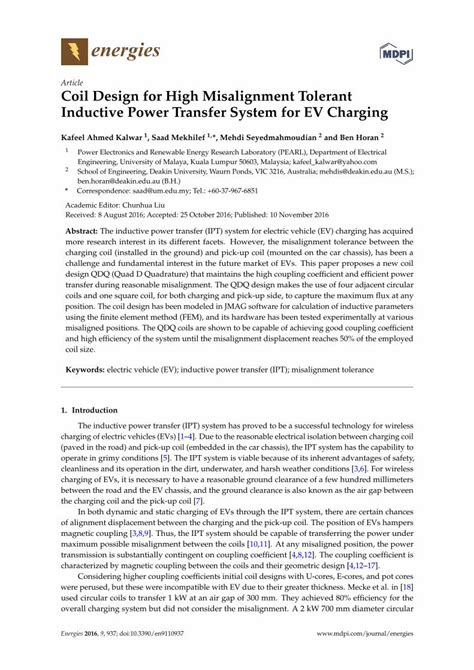 Pdf Coil Design For High Misalignment Tolerant Inductive Power · Pdf Fileenergies Article