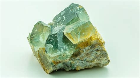 Rough Crystal Of Beryl Gemstone In Rock Isolated Background Beryl