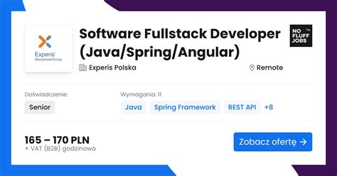 Praca Software Fullstack Developer Javaspringangular Fullstack Experis Polska Zdalnie