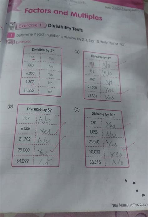 Factors And Multiplesexercise 1 Divisibility Testsdetermine If Each Num