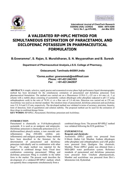 Pdf A Validated Rp‐hplc Method For Simultaneous Estimation Of