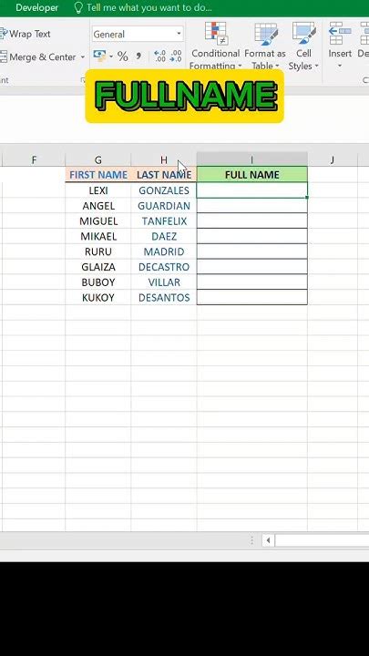 Full Name In Excel Tutorialexcel Exceltutorial Exceltips