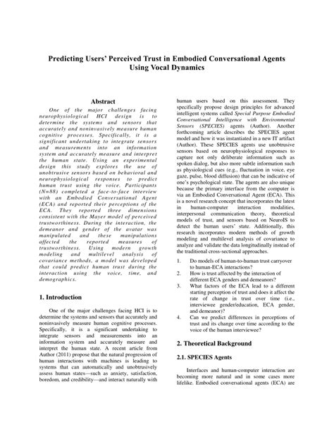 Pdf Predicting Users Perceived Trust In Embodied Conversational Agents Using Vocal Dynamics