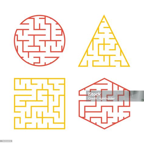 아이들을위한 컬러 미로 의 집합입니다 사각형 원 육각형 삼각형 흰색 배경에 격리 된 간단한 평면 벡터 그림입니다 개념에 대한
