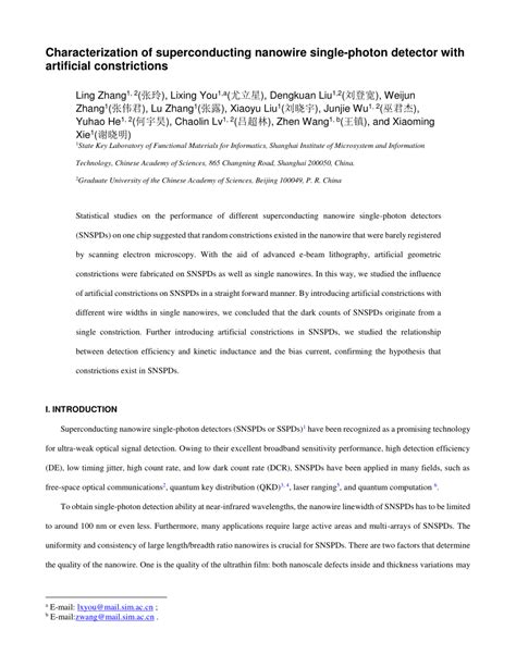 Pdf Characterization Of Superconducting Nanowire Single Photon Detector With Artificial