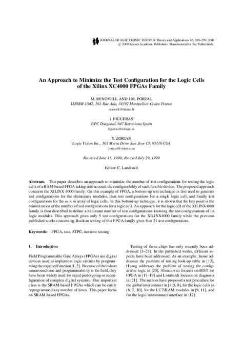 Pdf An Approach To Minimize The Test Configuration For The Logic Cells Of The Xilinx Xc4000