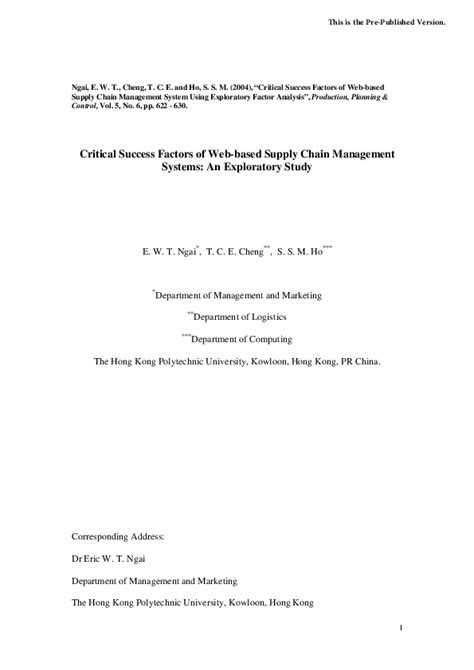 Pdf Critical Success Factors Of Web Based Supply Chain Management