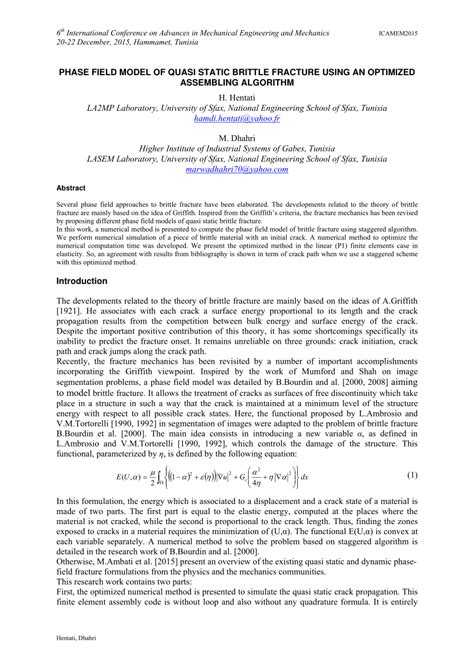 PDF PHASE FIELD MODEL OF QUASI STATIC BRITTLE FRACTURE USING AN