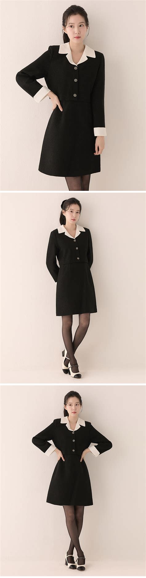 로엠 정소민착용 배색카라 트위드 2in1 원피스2colorsrmowe11r13