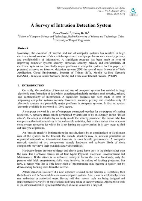 Pdf A Survey Of Intrusion Detection System